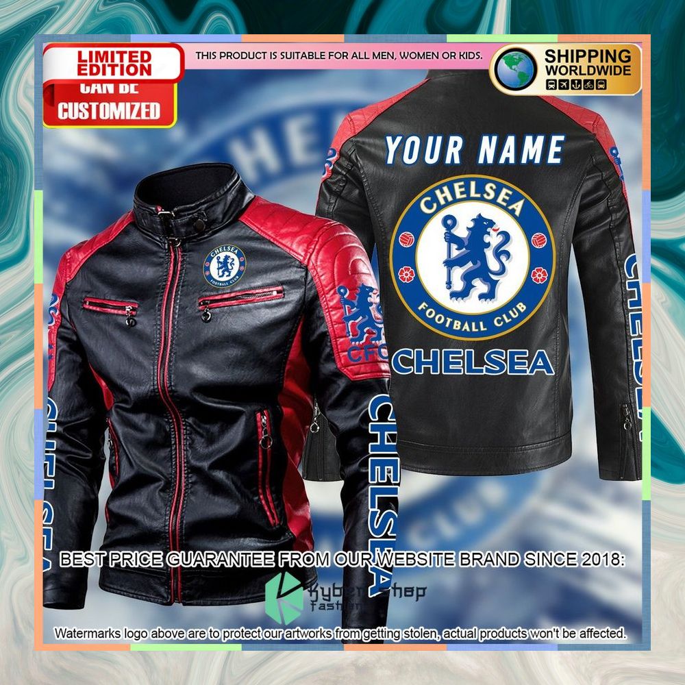 Personaziled Chelsea FC logo red Color Motor Block Leather Jacket ...